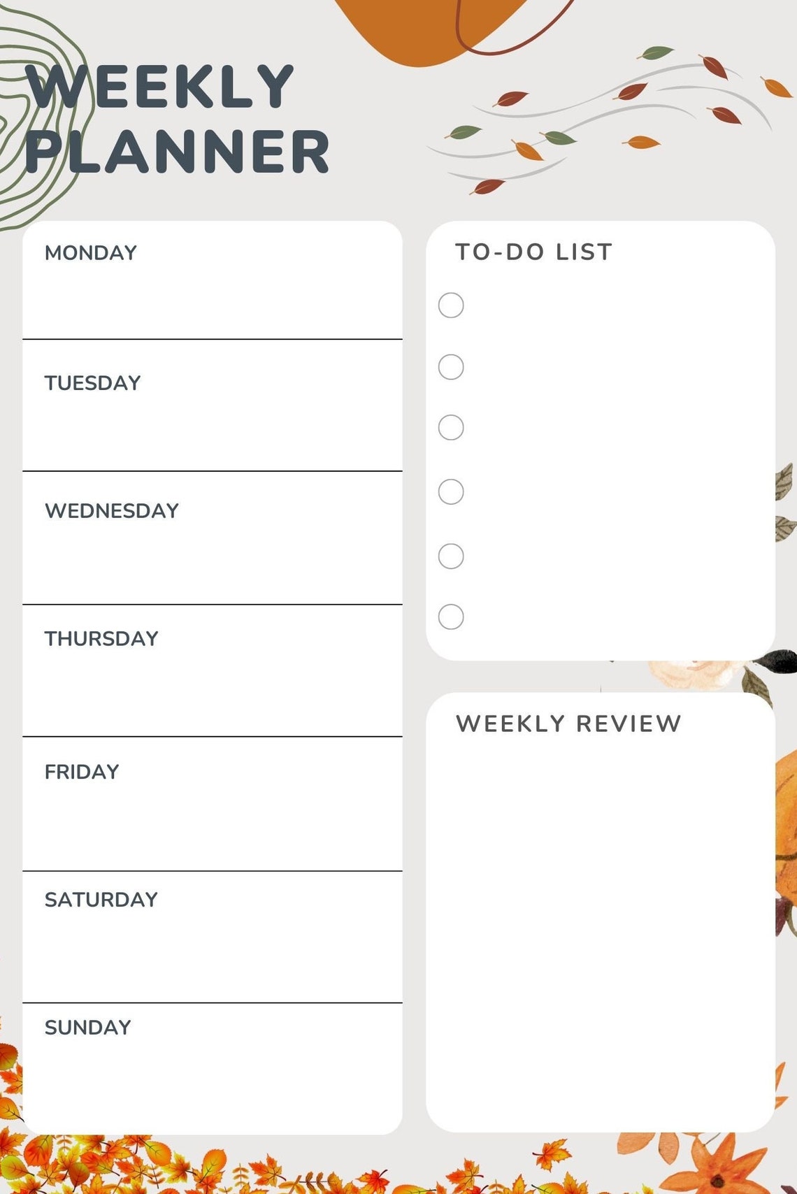 Autumn Weekly Planner Printable - Etsy