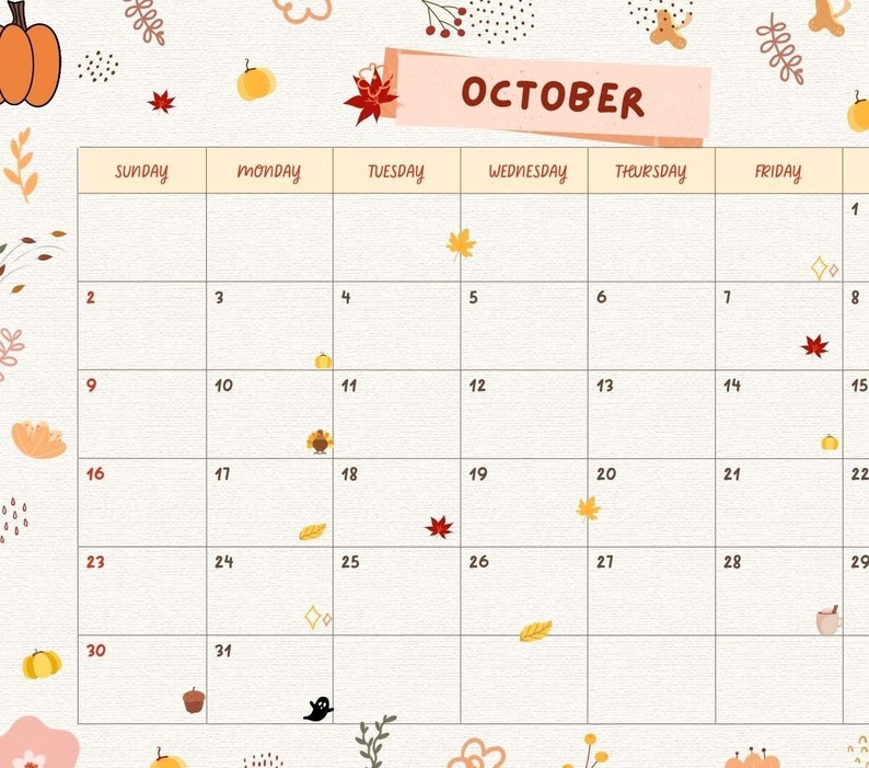 Fun October Printable Calendar - Etsy