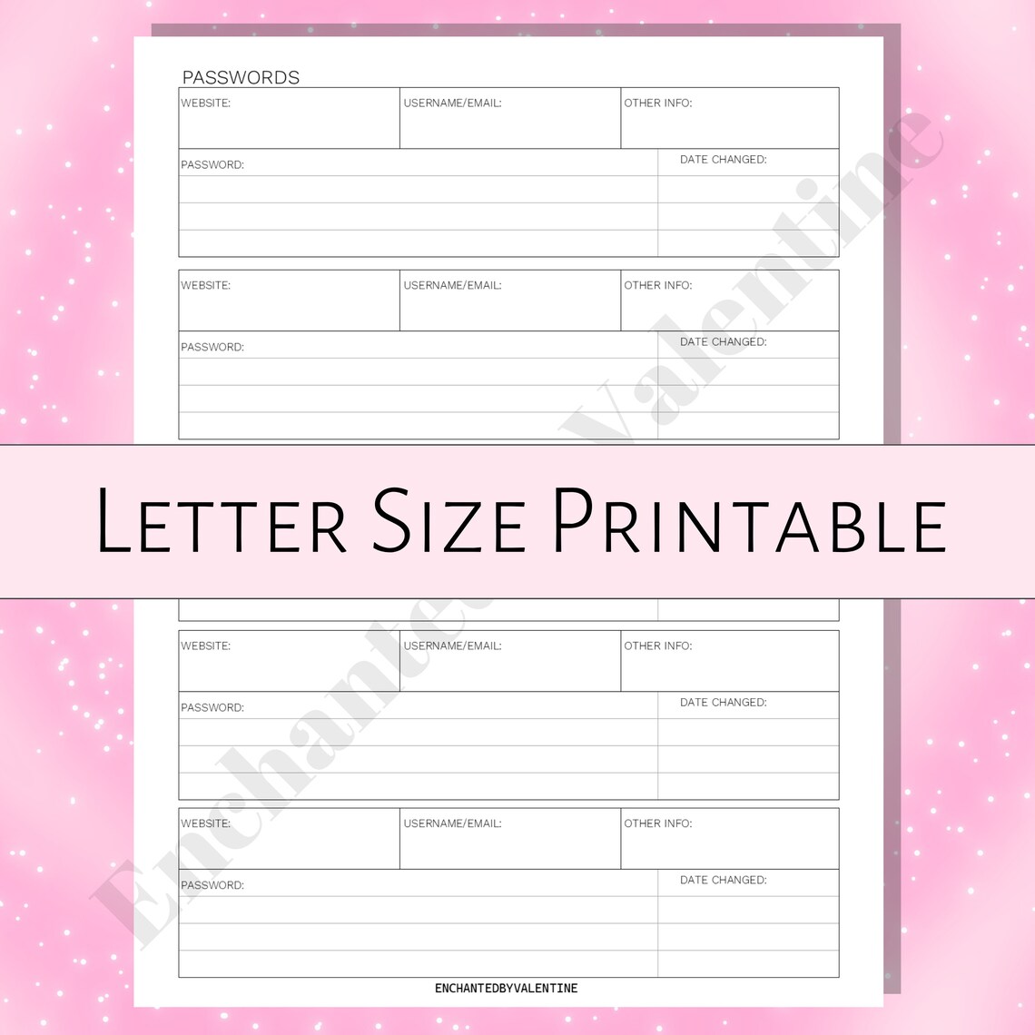 Planner Password Log Printable, Letter Size, Minimal, Password ...