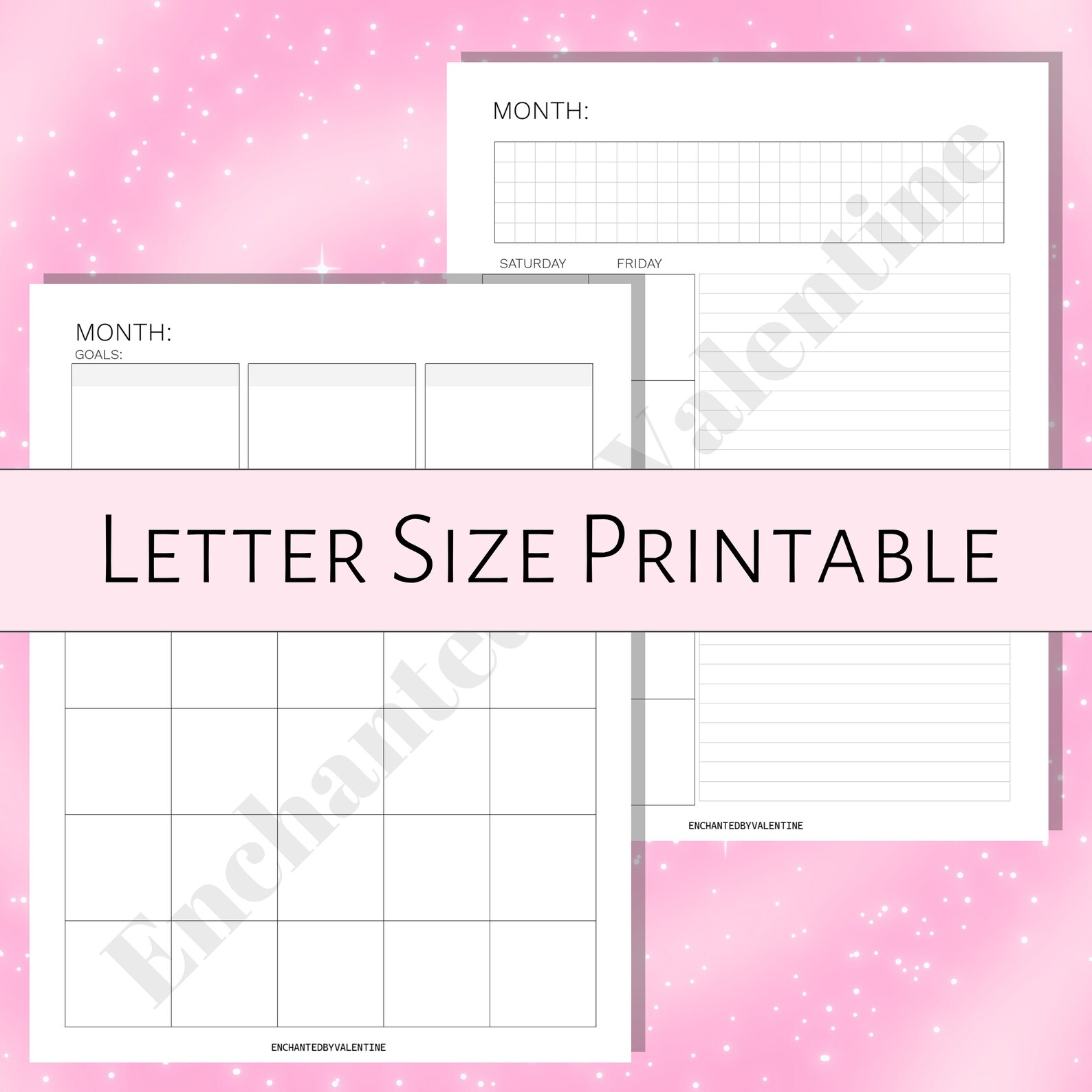 Monthly Calendar on 2 Pages Printable, Letter Size, Minimal, Monthly ...