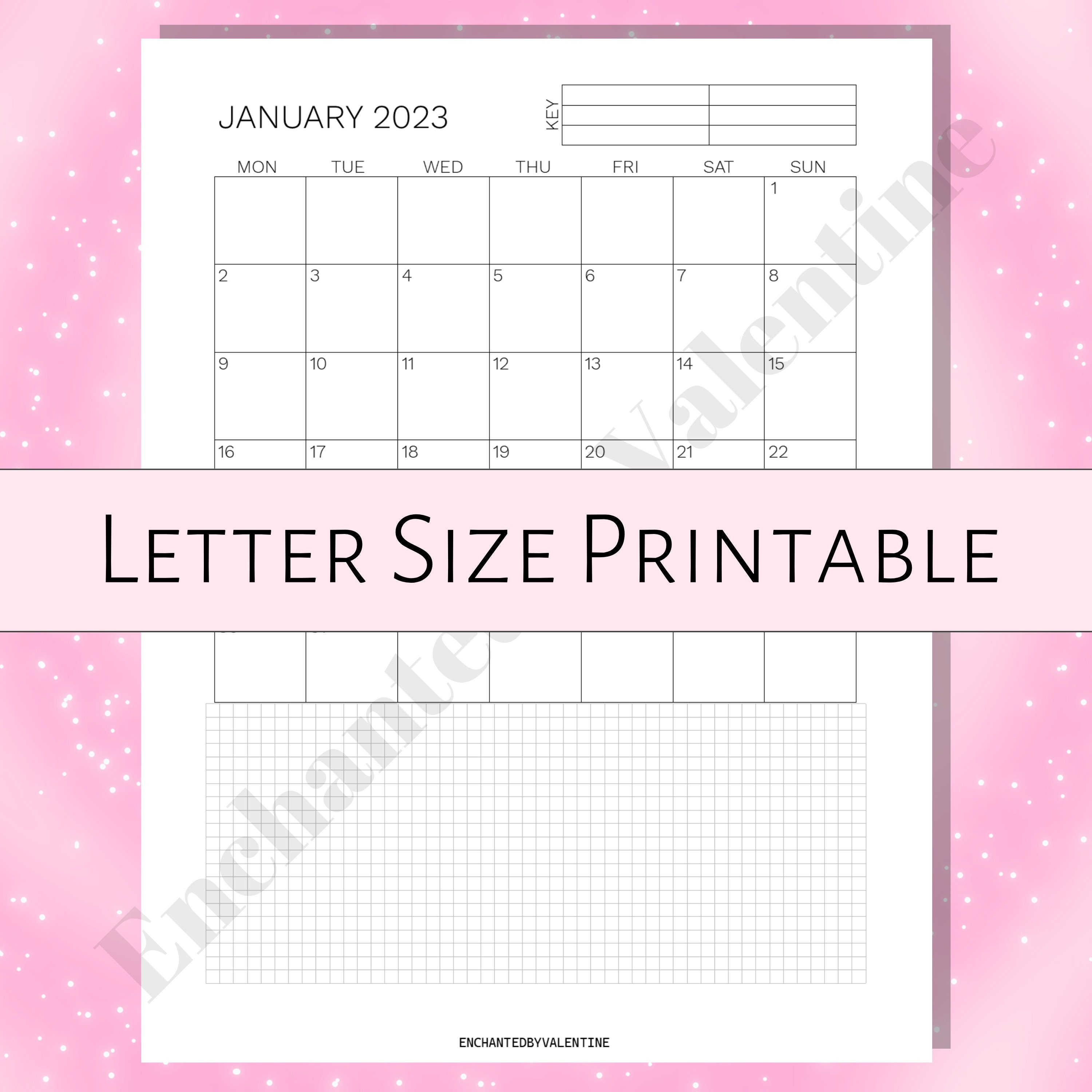 2023 Dated Monthly Calendar Printable, Letter Size, Minimal, Checklist ...