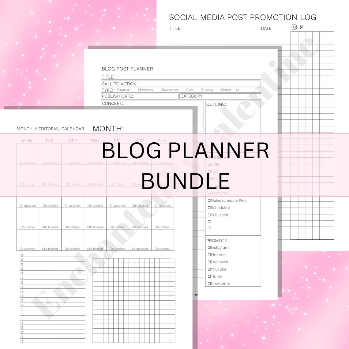 Printable Blog Planner Bundle, Blogger Kit, Content Strategy, Social ...