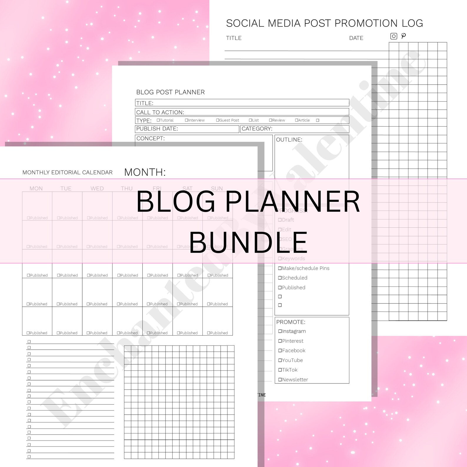 Printable Blog Planner Bundle, Blogger Kit, Content Strategy, Social ...