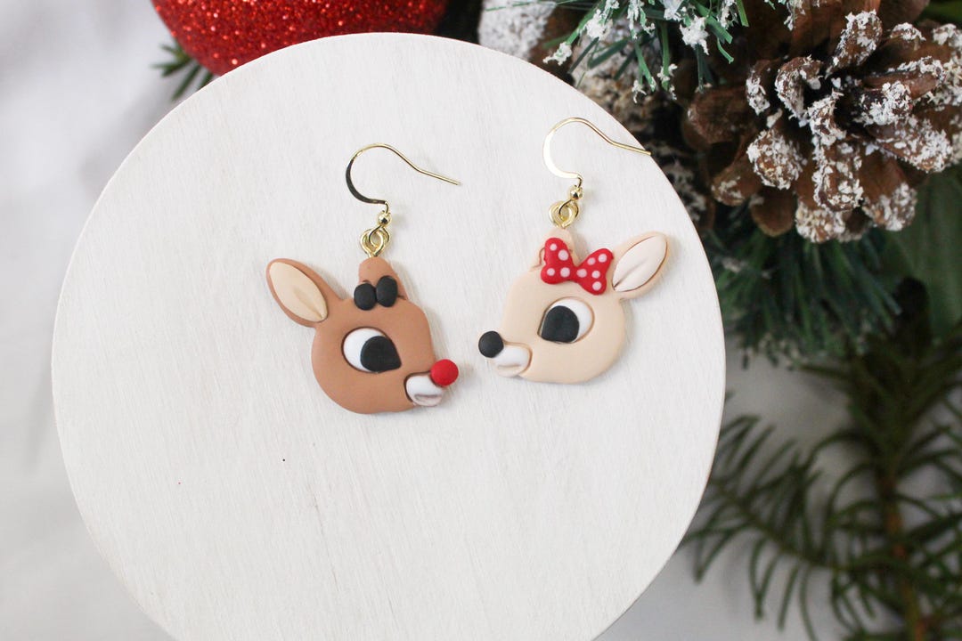 Rudolph and Clarice Inspired Clay Earrings | Christmas Polymer Clay ...