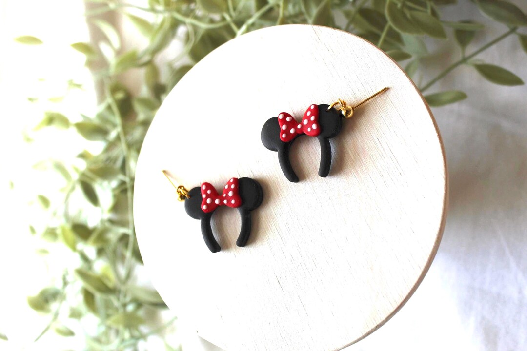 Minnie Ears Inspired Earrings | Handmade | Dangle Polymer Clay | Cute ...