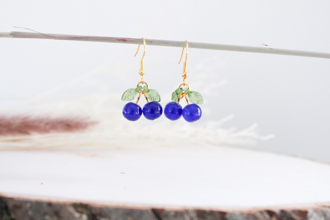 Glass Blueberry Earrings | Blue Fruit Earrings | Summer Berries ...