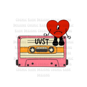 Bad Bunny UVST Heart Cassette Graphic Tee Design PNG - Etsy