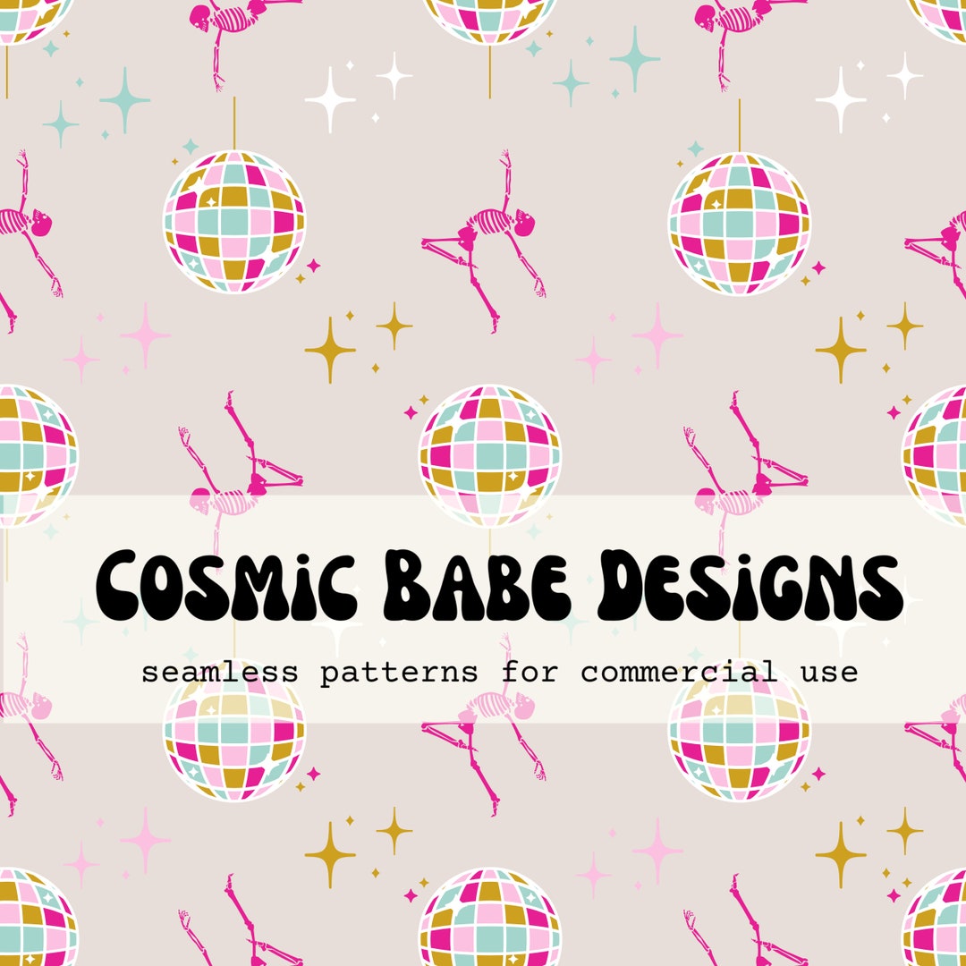 Colorful Disco Ball Dancing Skeletons Seamless Pattern for Commercial ...