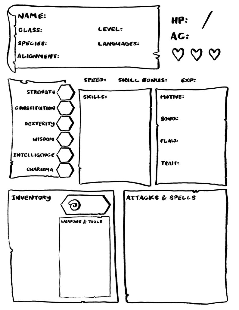 Printable RPG Character Sheet - Etsy