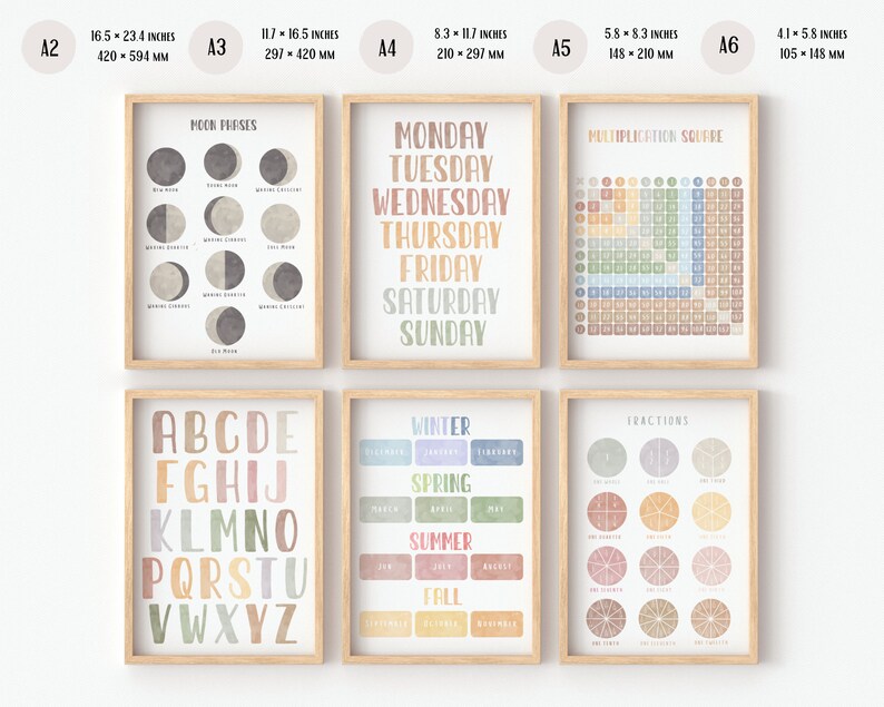 Set of 6 Educational Posters Boho Classroom Decor Neutral - Etsy