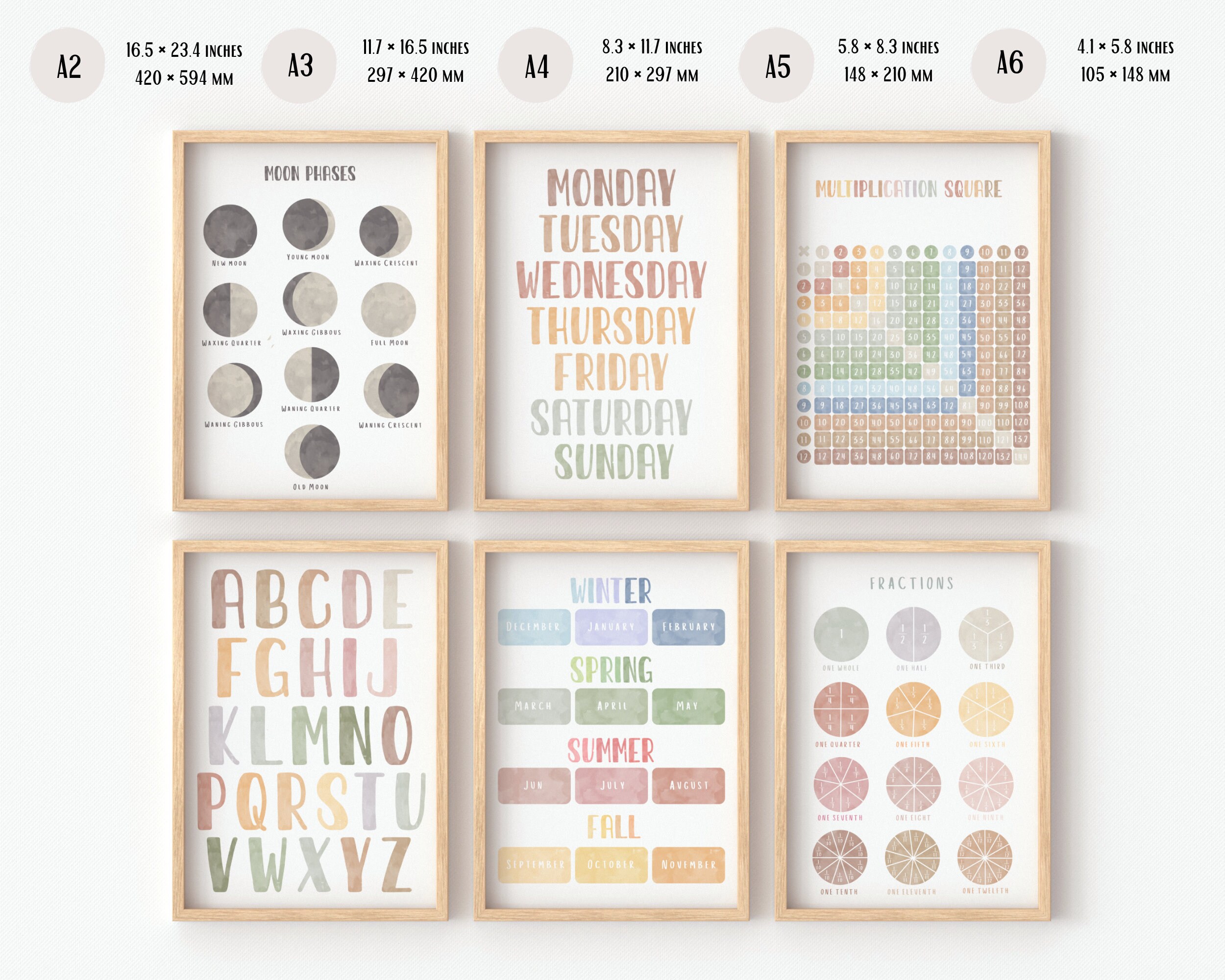 Set of 6 Educational Posters Boho Classroom Decor Neutral - Etsy