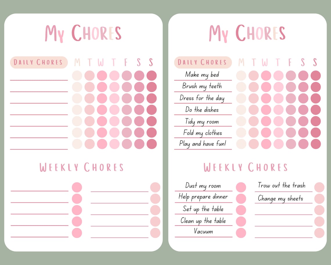 Kids Chore Chart Girls Chore Chart Editable Kids Chore Chart Printable ...