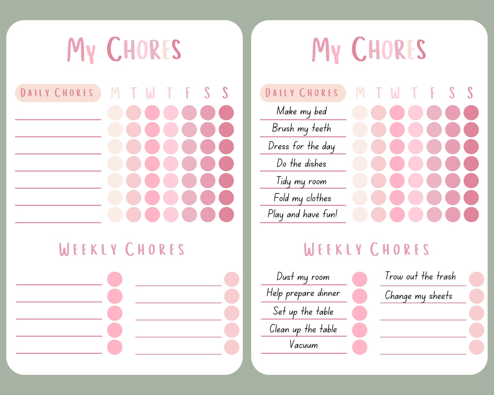 Kids Chore Chart Girls Chore Chart Editable Kids Chore Chart Printable ...
