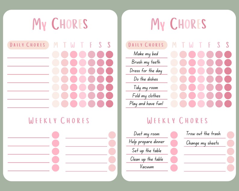 Kids Chore Chart Girls Chore Chart Editable Kids Chore Chart Printable ...