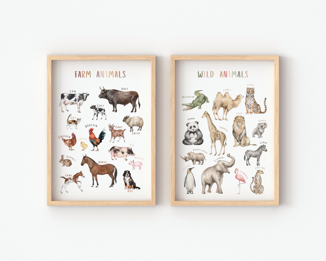 Set of 2 Educational Posters | Wild Animals Poster | Farm Animals ...