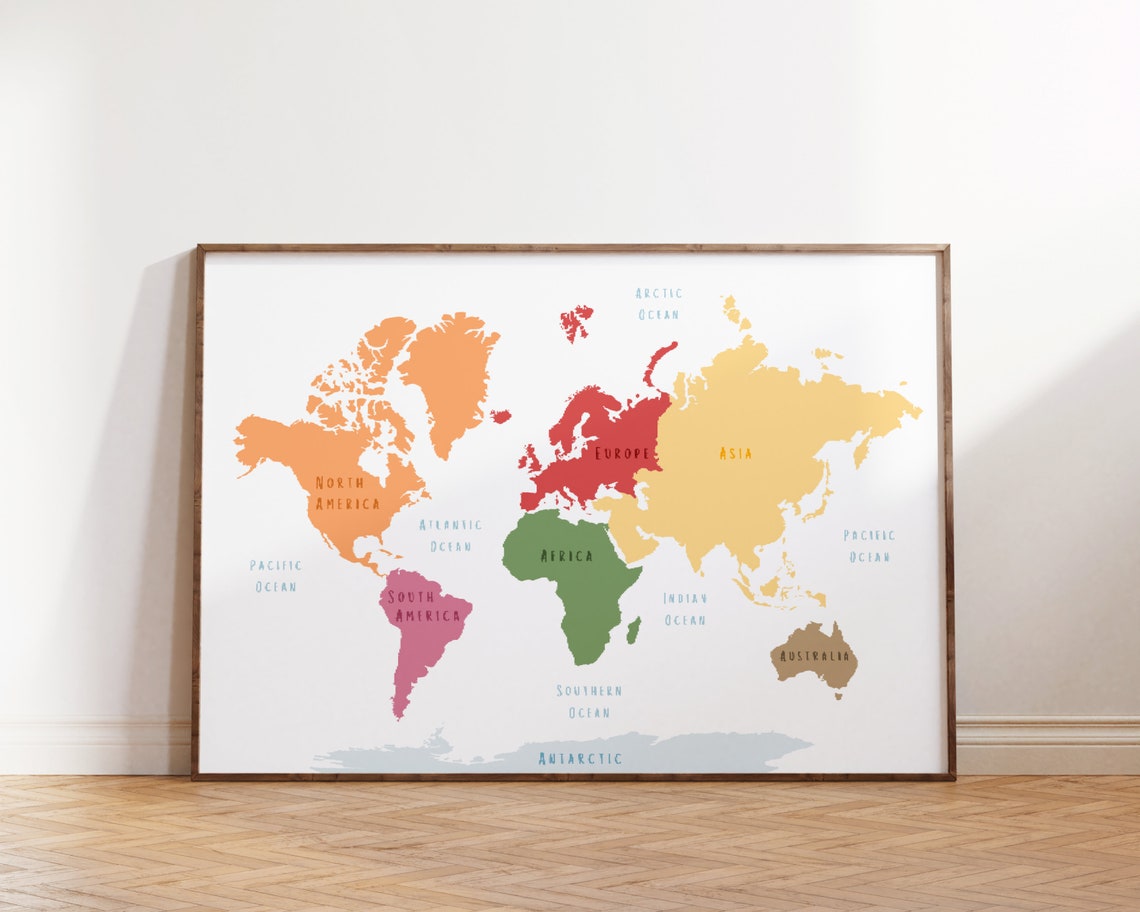 Kids World Map Montessori Poster Classroom Decor Educational Poster ...