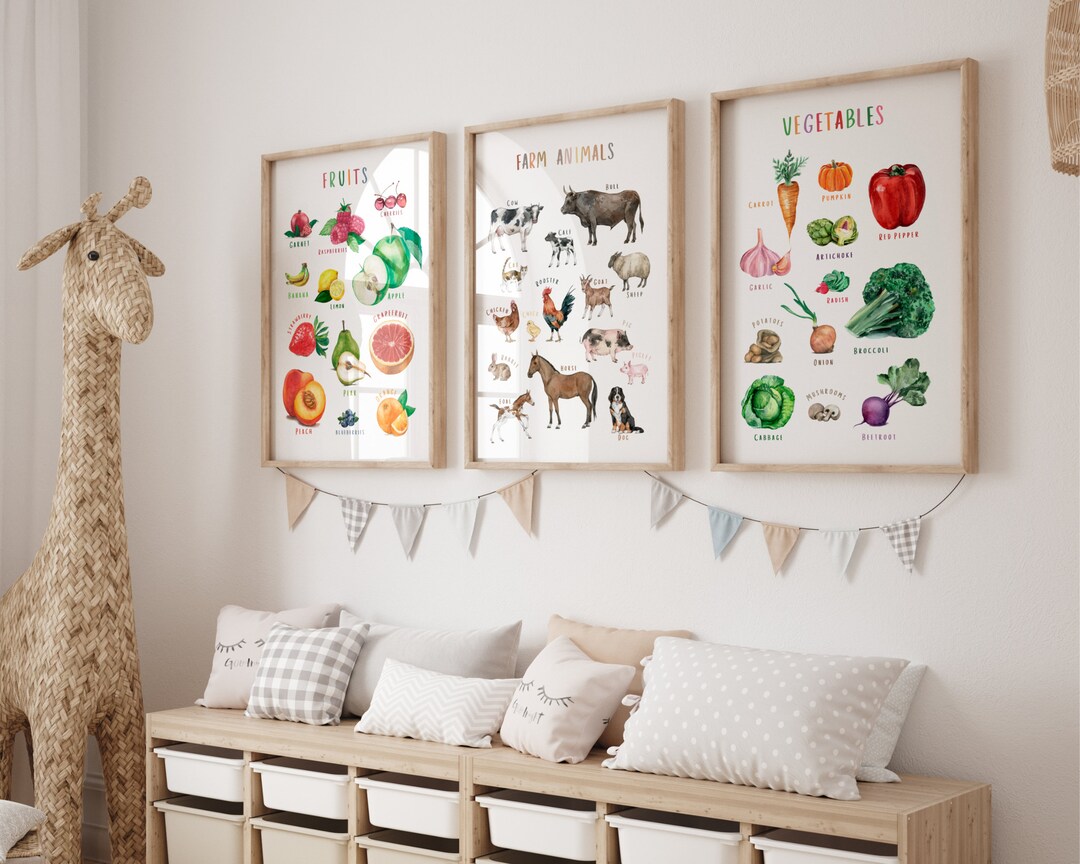 Set of 3 Educational Posters | Vegetables Poster | Fruit Poster | Farm ...