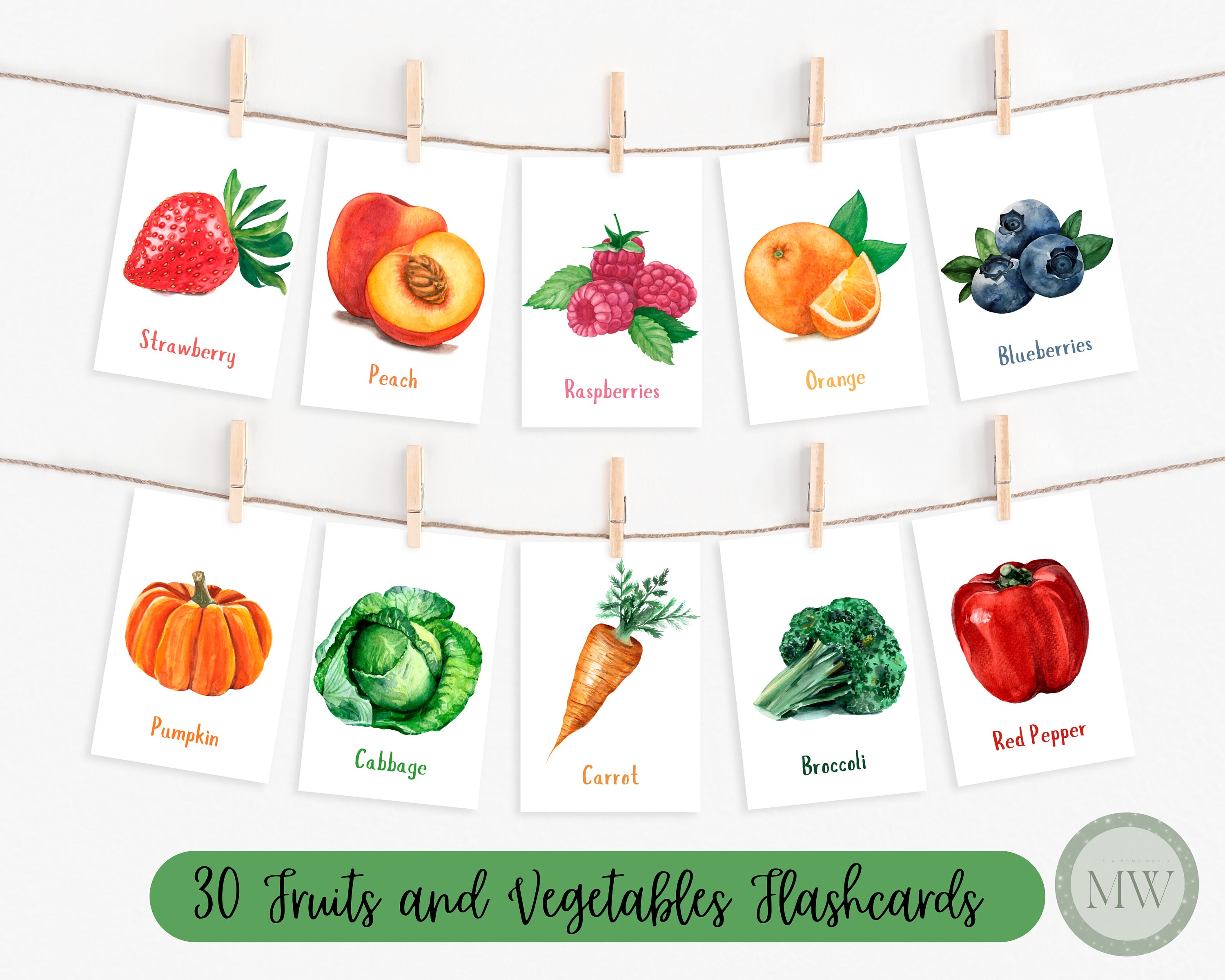30 Fruit and Vegetable Flashcards Fruit Flashcards Vegetable Flashcards ...