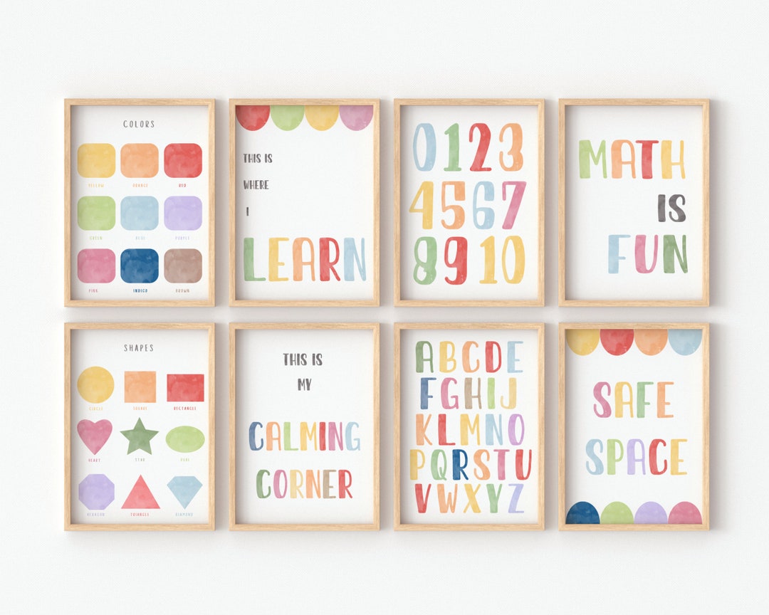 Set of 8 Educational Posters | Alphabet Poster | ABC Poster | Kids Wall ...