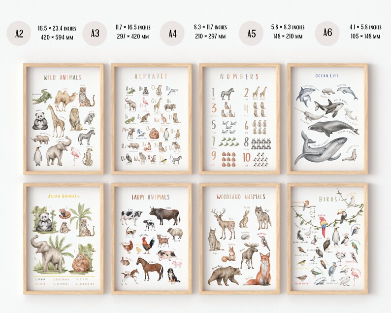 Set of 8 Educational Posters Alphabet Poster ABC Poster - Etsy