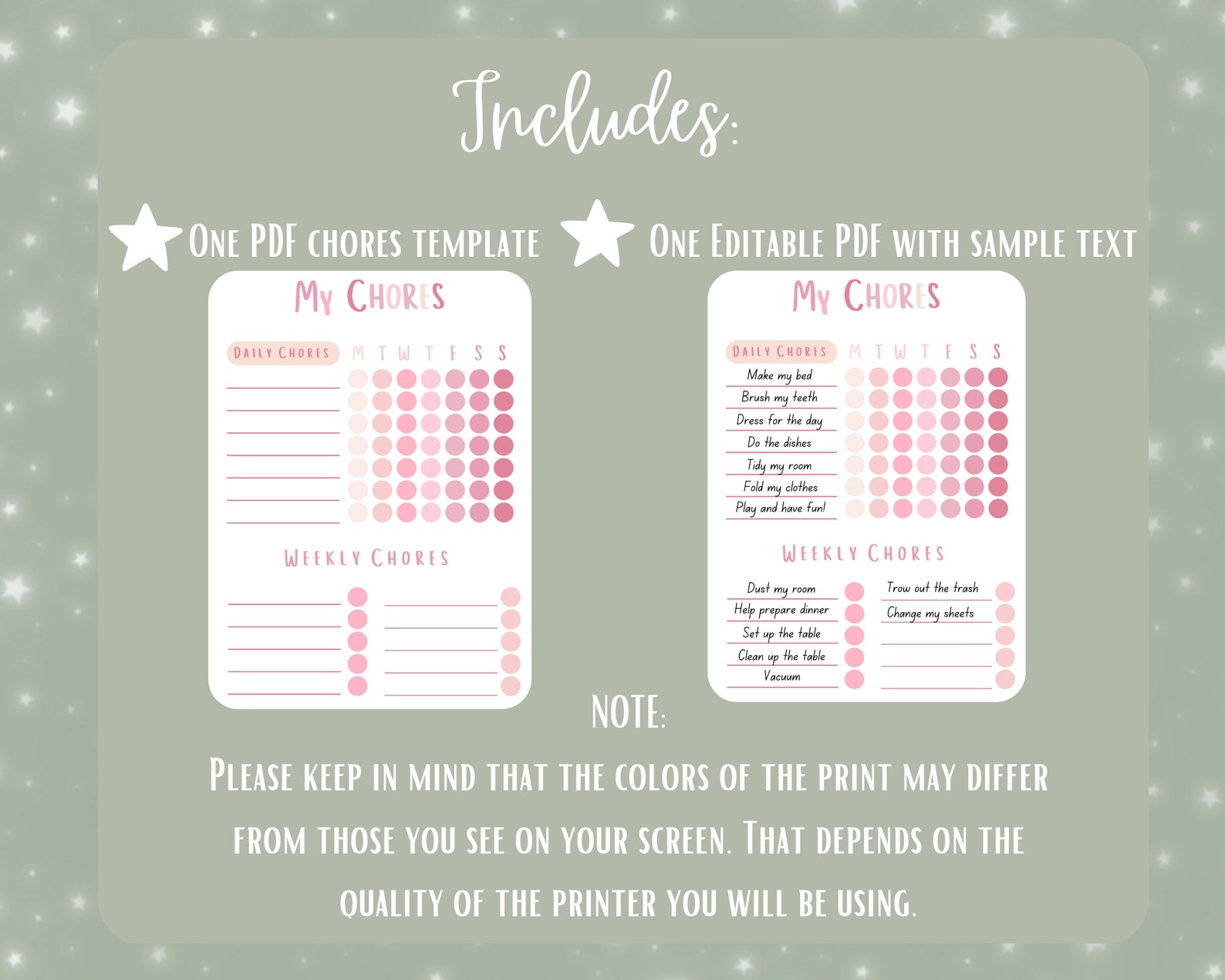 Kids Chore Chart Girls Chore Chart Editable Kids Chore Chart Printable ...