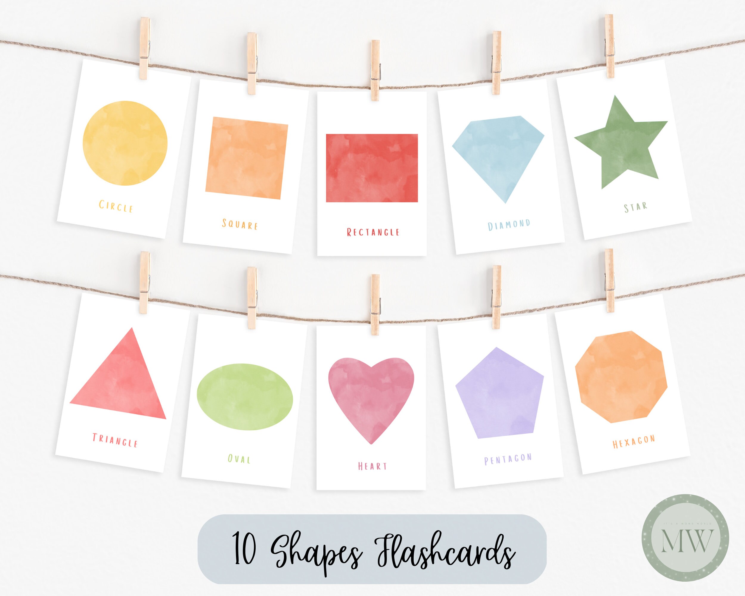 10 Shapes Flashcards Math Flashcards Toddler Flashcards Classroom Decor ...