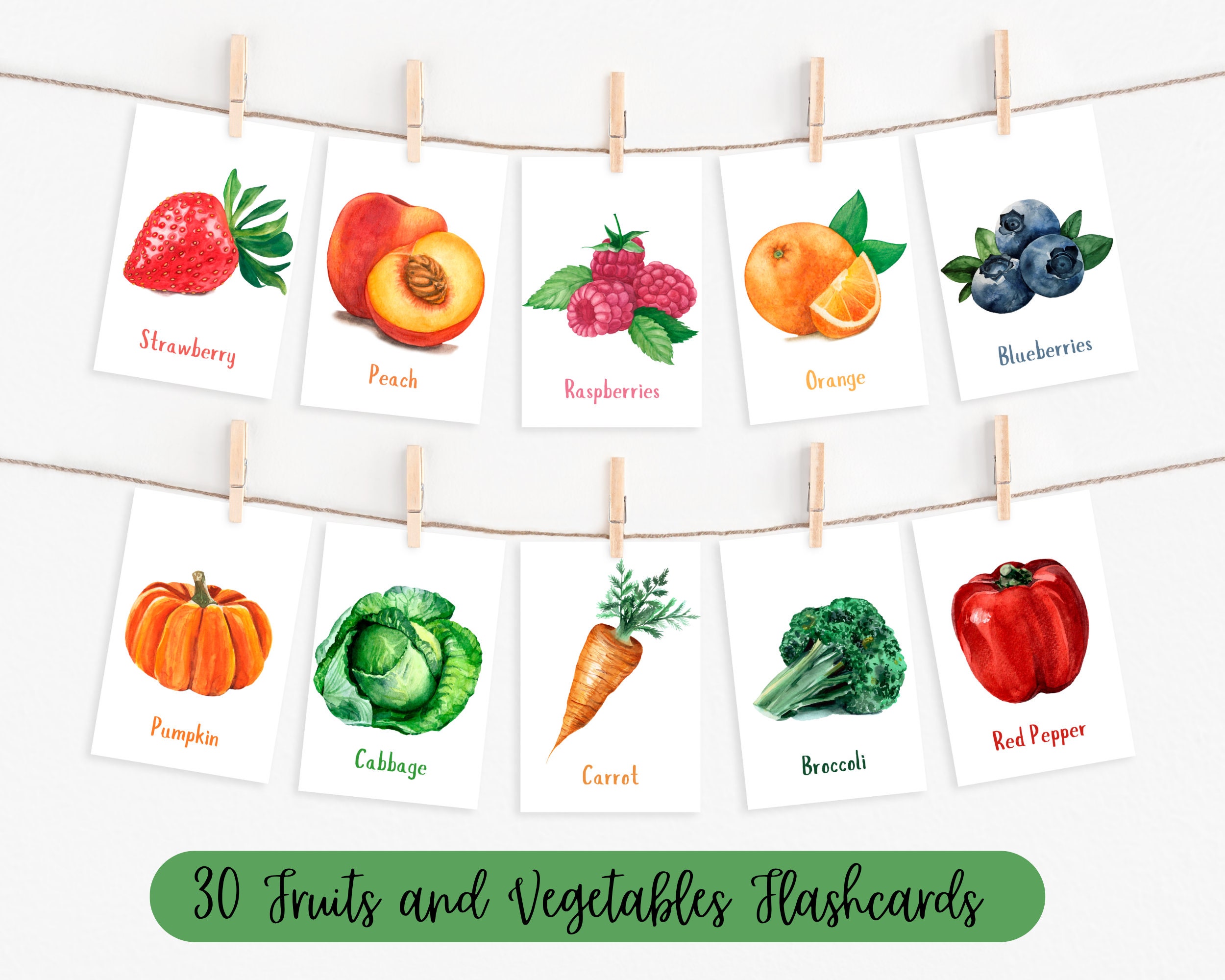 30 Fruit and Vegetable Flashcards Fruits Poster Vegetables - Etsy