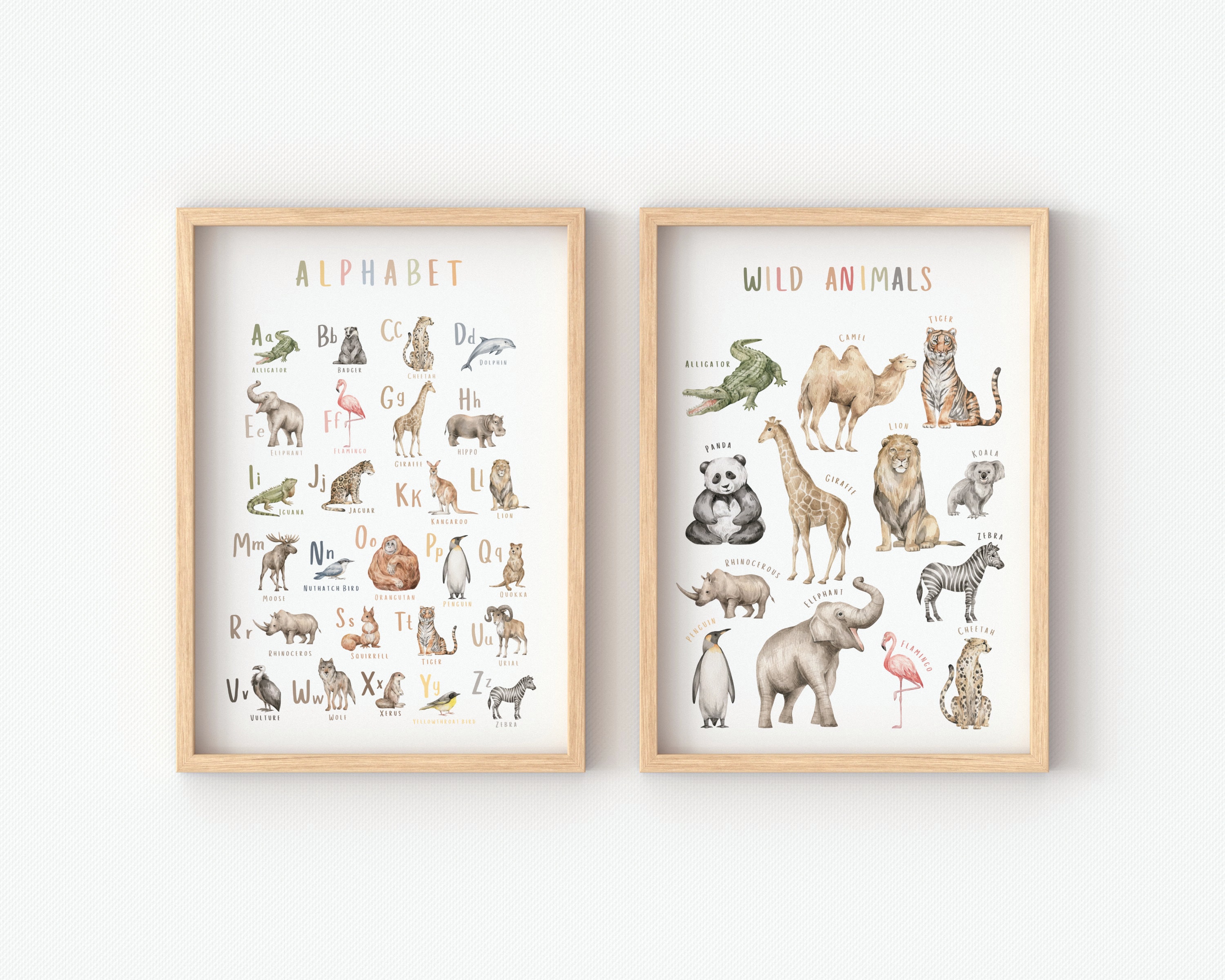 Set of 2 Educational Posters ABC Poster Alphabet Poster Wild Animals ...