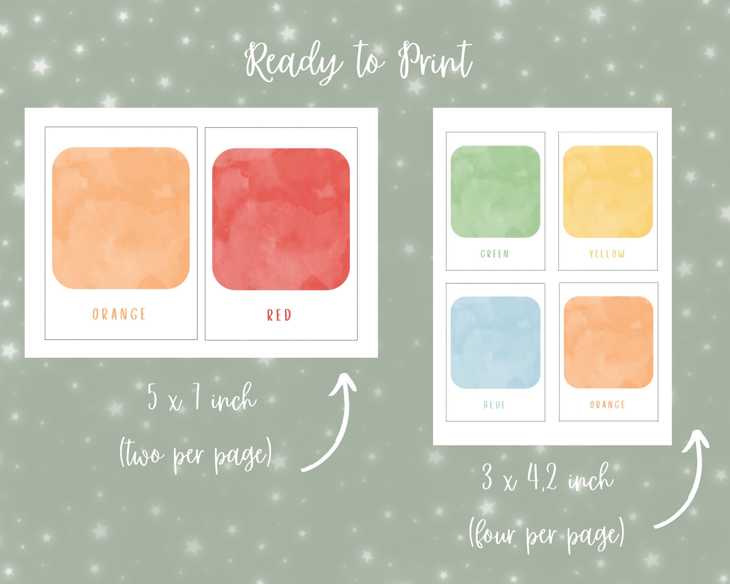 10 Colors Flashcards 3 Part Cards Ready to Print - Etsy