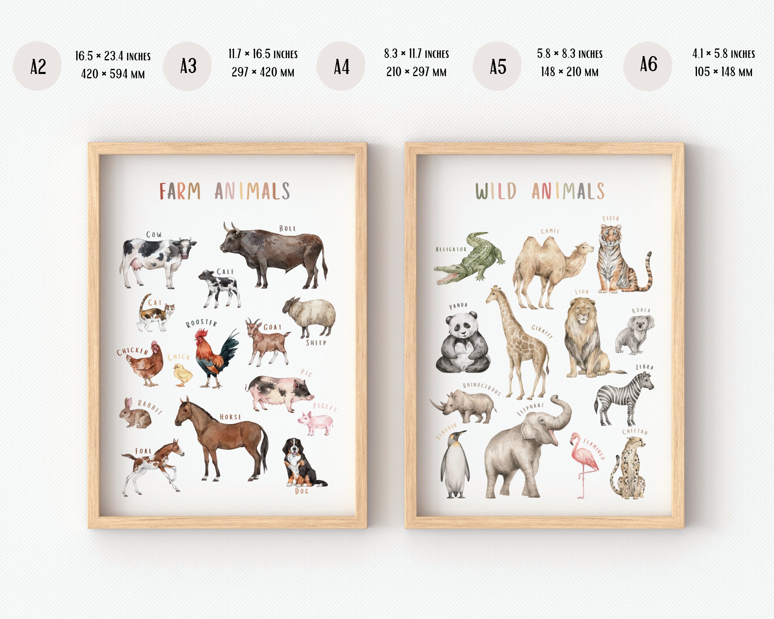 Set of 2 Educational Posters Wild Animals Poster Farm - Etsy