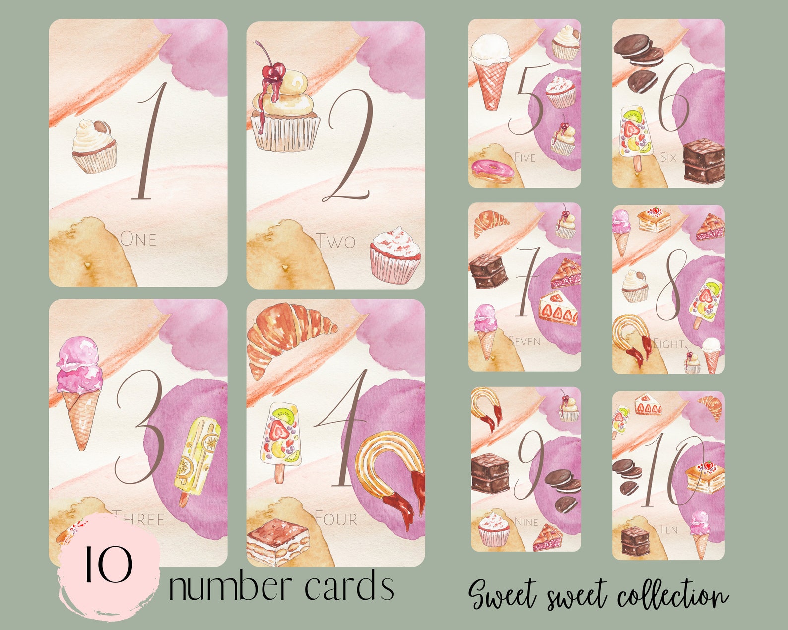 Sweet Sweet Numbers Number Flashcards Learning Numbers - Etsy