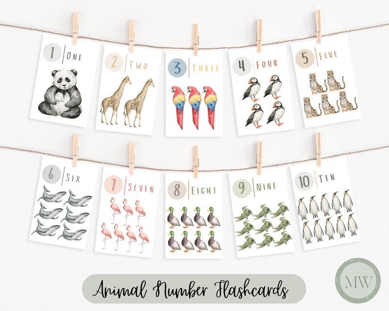 Printable Number Flashcards Animal Flashcards 1-10 Flashcards Math ...
