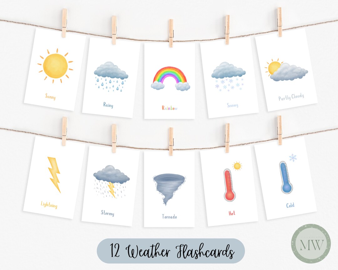 12 Weather Flashcards | Toddler Flashcards | Montessori Flashcards ...
