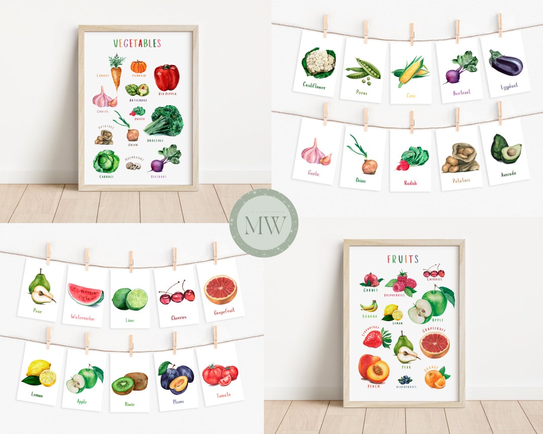 30 Fruit and Vegetable Flashcards | Fruits Poster | Vegetables Poster ...