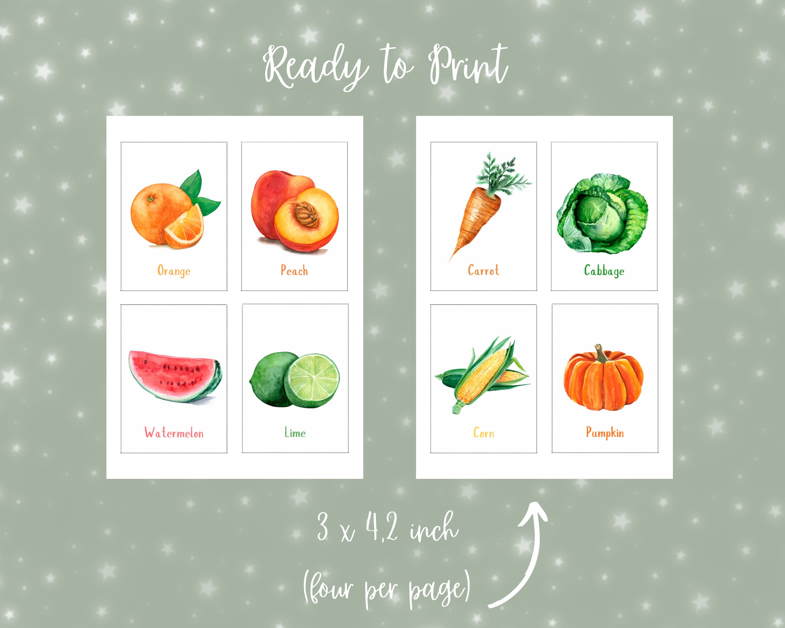 30 Fruit and Vegetable Flashcards Fruits Poster Vegetables - Etsy