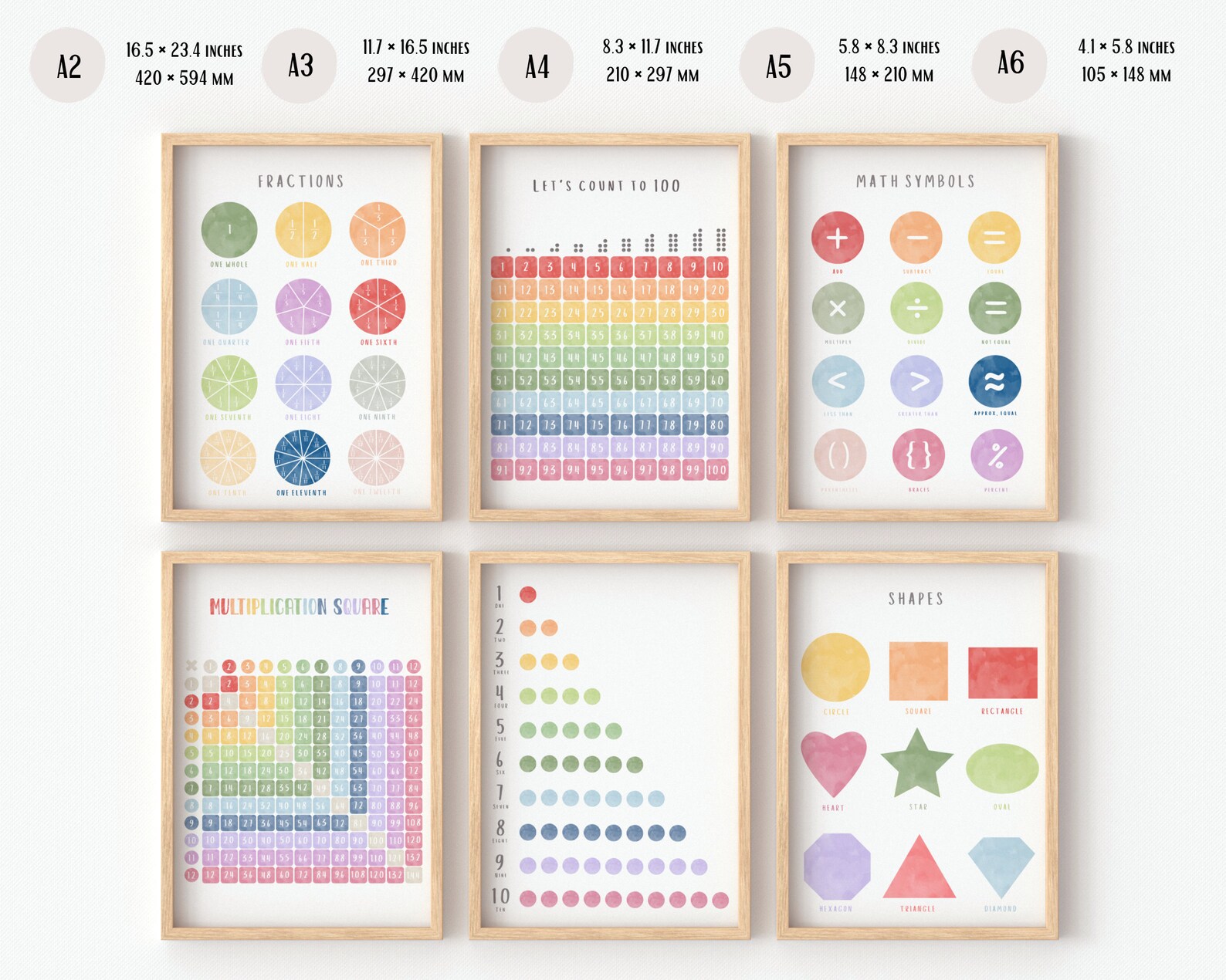Set of 6 Educational Posters | Preschool Math Posters | Montessori ...