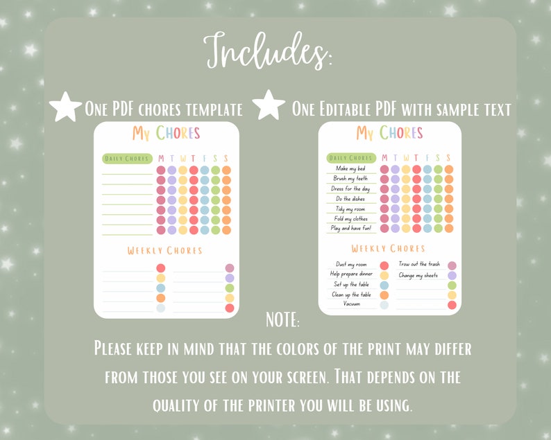 Kids Chore Chart Editable Kids Chore Chart Printable Chore Chart for ...