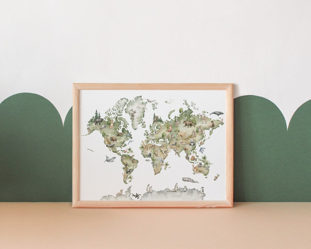 Kids World Map | Playroom Wall Art | Homeschool Decor | Classroom Decor ...