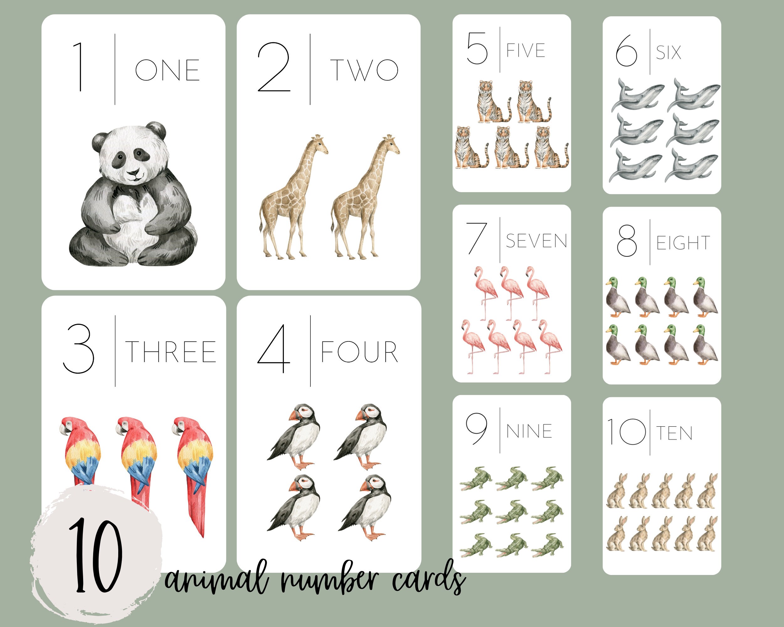 Printable Animal Flashcards Numbers Flashcards Animal Flashcards ...