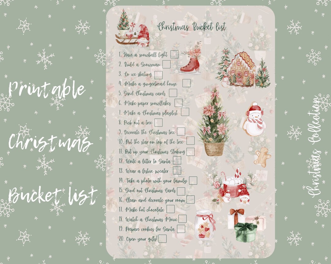 Printable Christmas Bucket List Christmas Bucket List for Kids Toddler ...