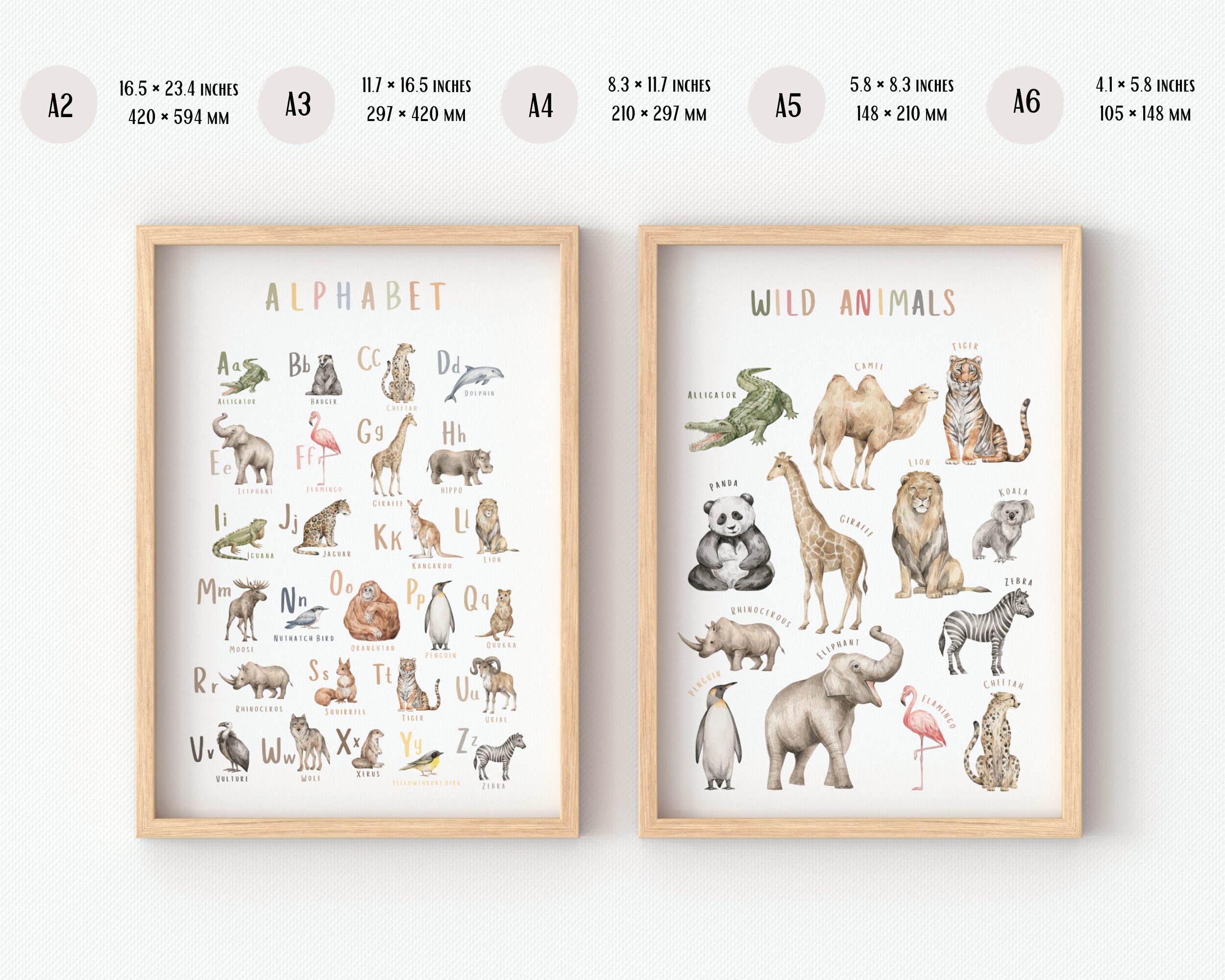 Set of 2 Educational Posters ABC Poster Alphabet Poster Wild Animals ...