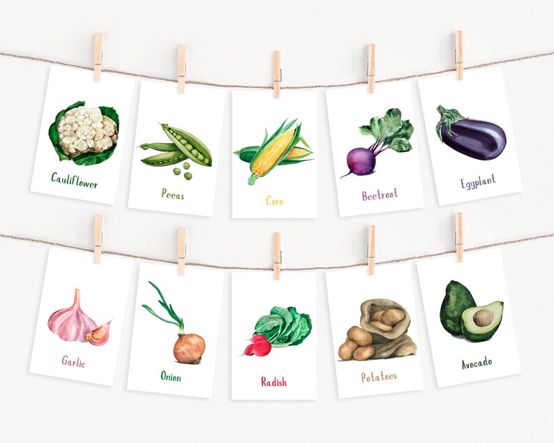 30 Fruit and Vegetable Flashcards Fruit Flashcards Vegetable Flashcards ...