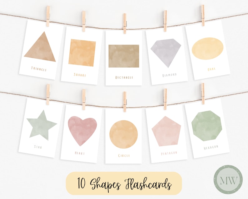 10 Shapes Flashcards | Math Flashcards | Neutral Playroom Decor | Boho ...