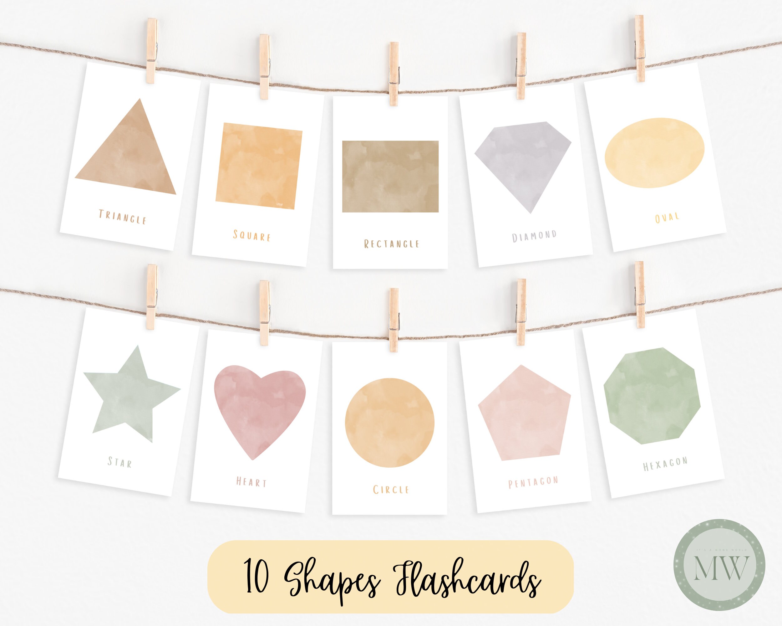 10 Shapes Flashcards | Math Flashcards | Neutral Playroom Decor | Boho ...