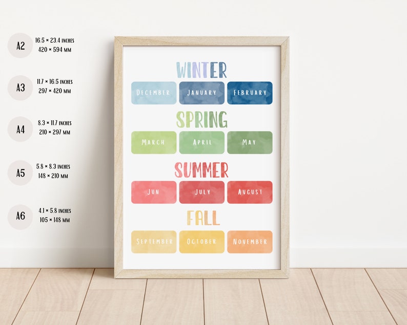 Months and Seasons Poster Rainbow Months of the Year Poster Educational ...