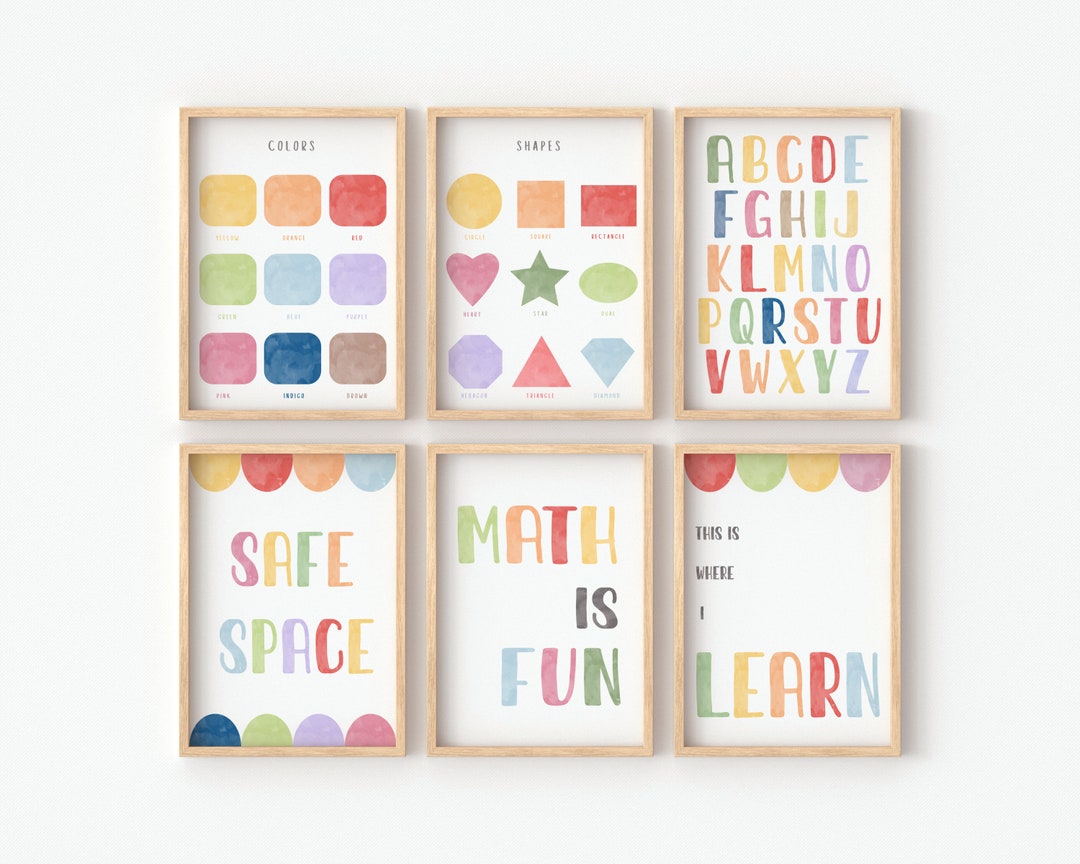 Set of 6 Educational Posters ABC Poster Alphabet Poster Kids Wall Art ...