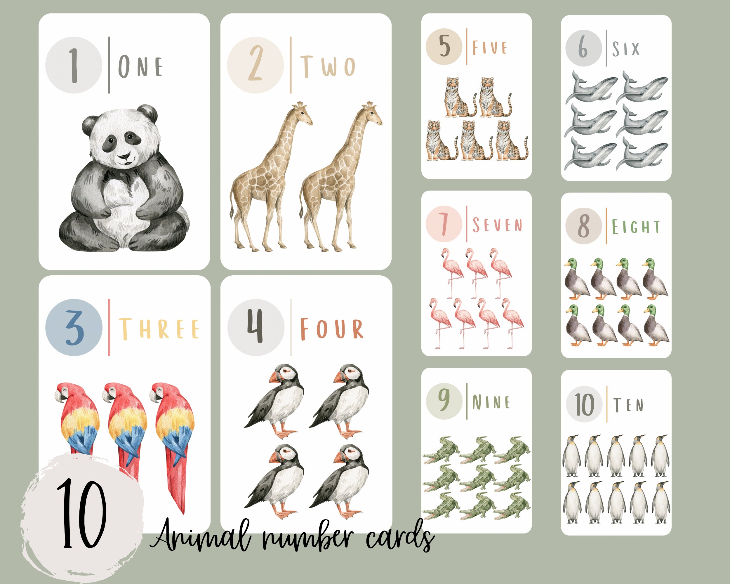 Printable Number Flashcards Animal Flashcards 1-10 Flashcards Math ...