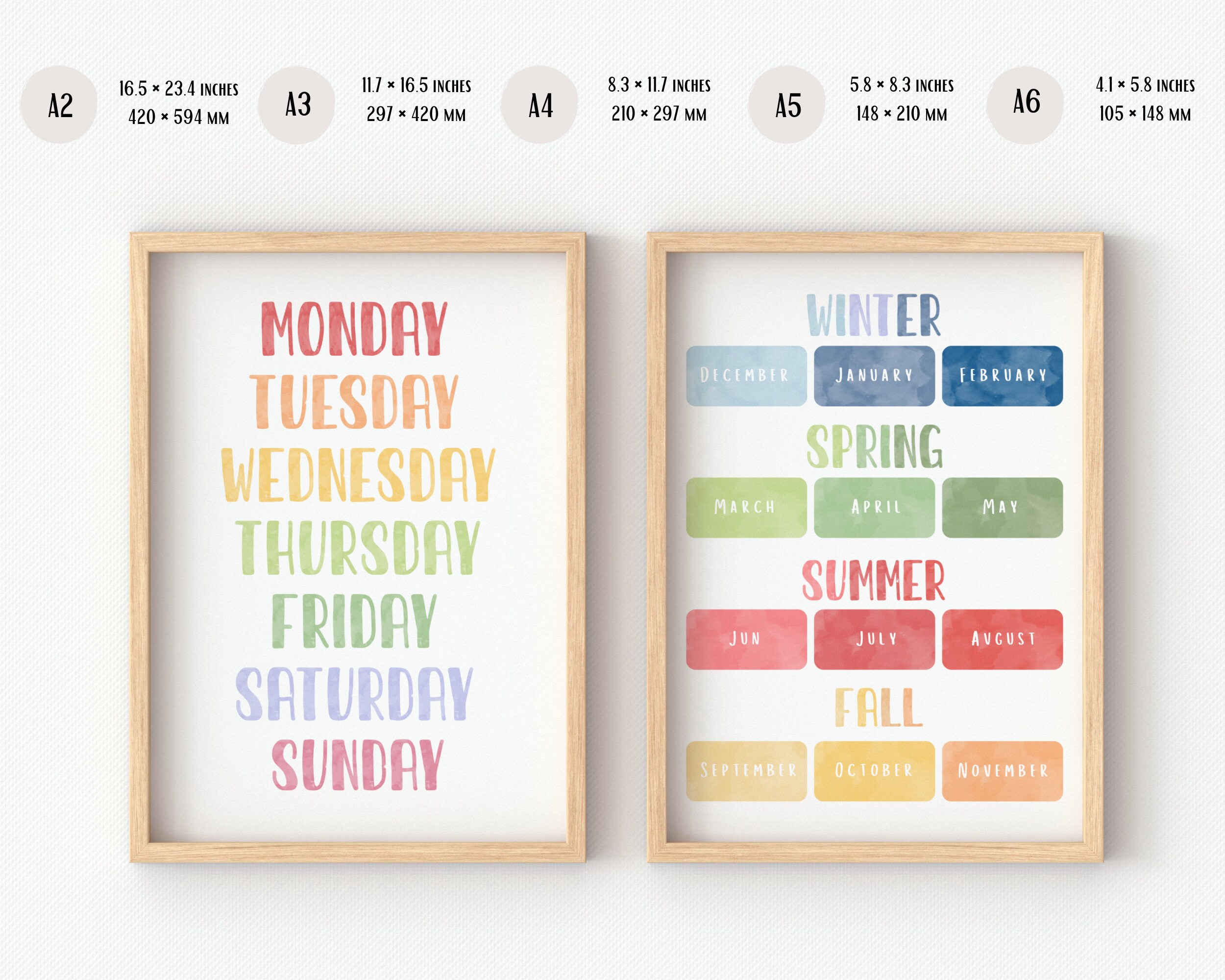 Set of 2 Educational Posters Montessori Posters Rainbow Playroom ...