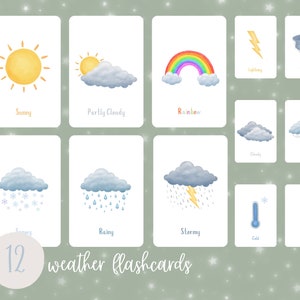 12 Weather Flashcards | Toddler Flashcards | Montessori Flashcards ...