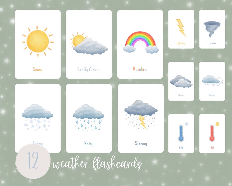 12 Weather Flashcards Toddler Flashcards Montessori - Etsy